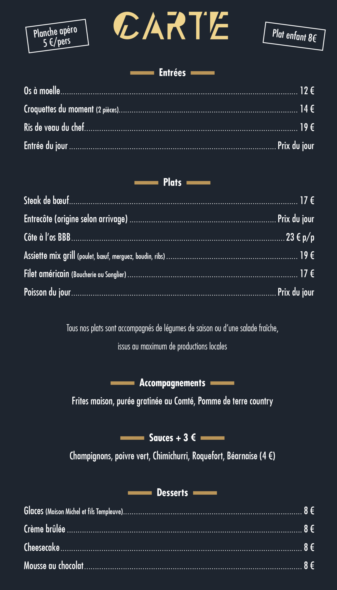 Notre menu – Au Musicien – restaurant & grill